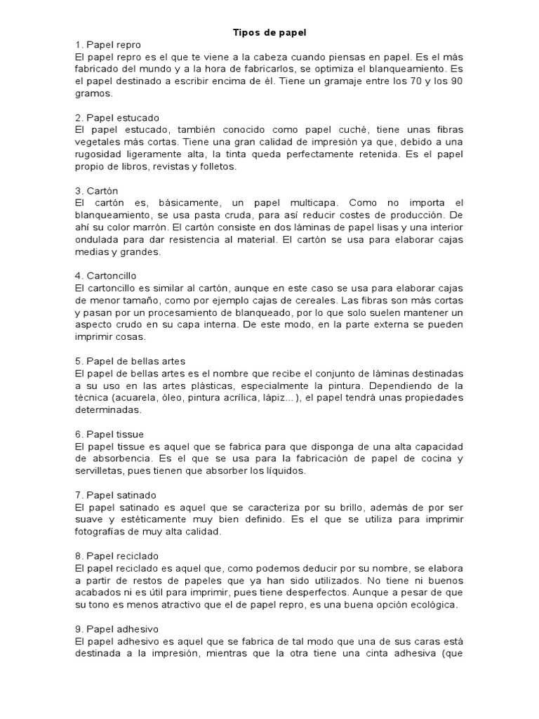 Tipos de Papel | PDF | Papel | Cartón Tipos de Papel | PDF | Papel | Cartón
