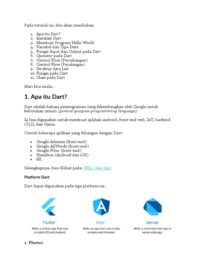 Mempelajari Dasar Bahasa Pemrograman Dart Pdf 