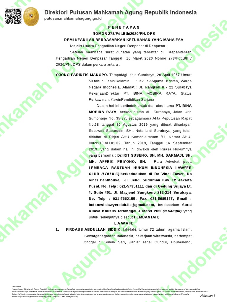 Pencabutan Perkara Bantahan PN Denpasar | PDF