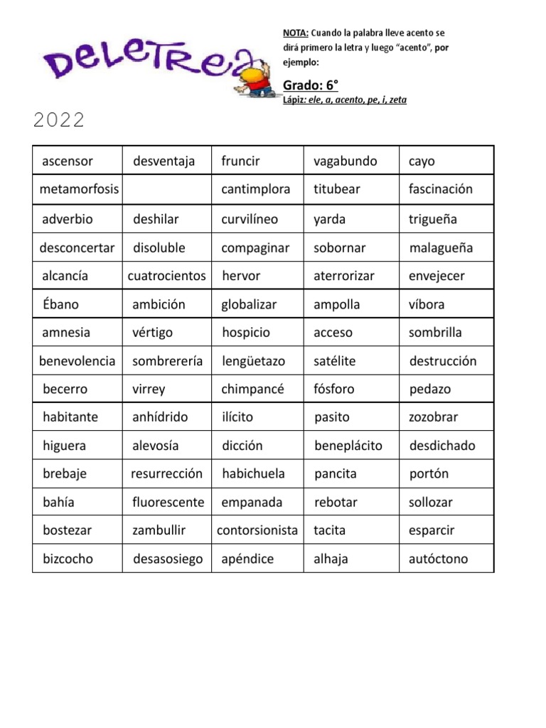 Palabras Deletreando 6o. Primaria | PDF