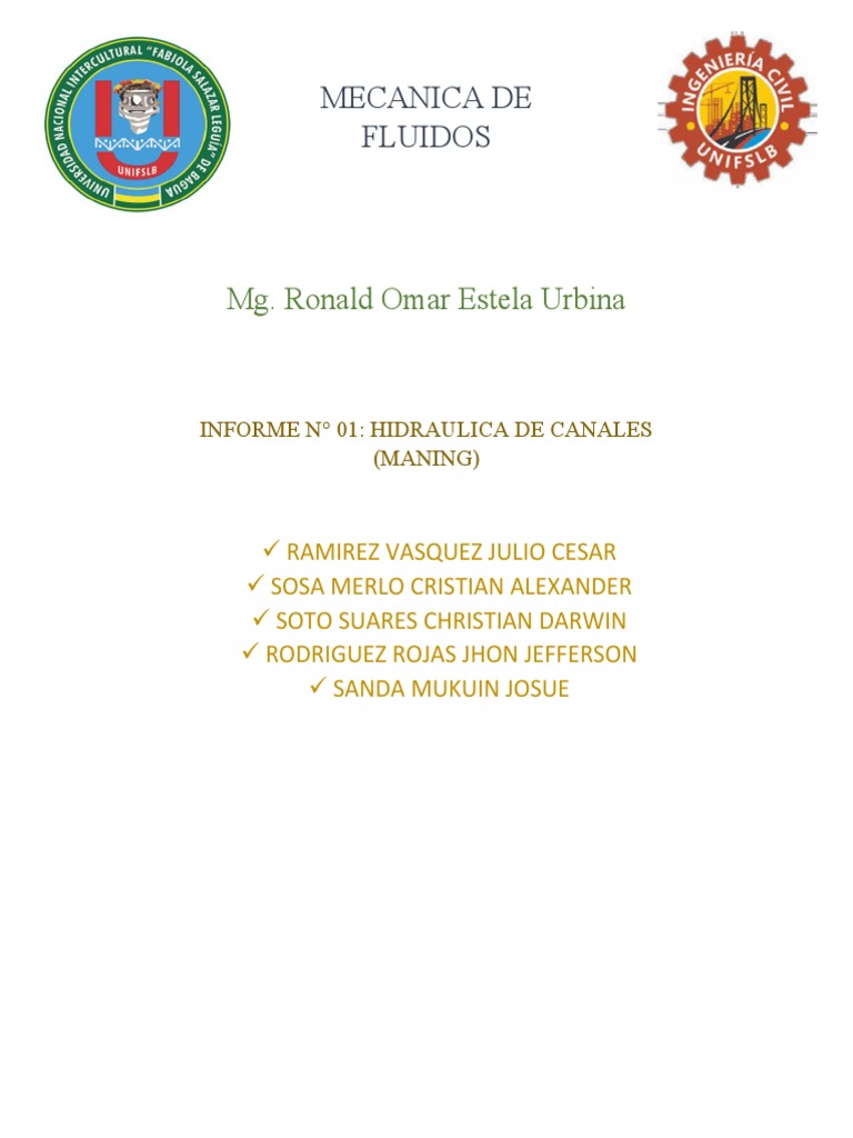 Mecanica de Fluidos... Informe | PDF | Canal | Descarga (hidrología)