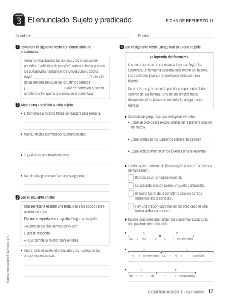Enunciado. Sujeto y Predicado | PDF | Asunto (gramática) | Predicado ...