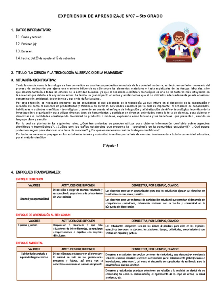 5° Grado - Experiencia de Aprendizaje N°07 | PDF | Números | División (Matemáticas)