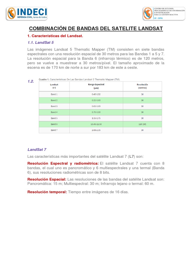 Combinaciones de Bandas Landsat 5 a 9 | PDF | Color | Verde