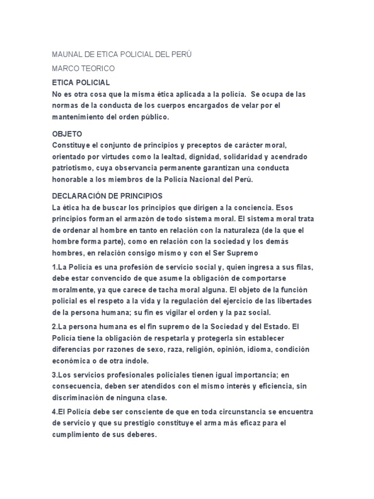 Manual De ética Pnp Pdf Moralidad Policía