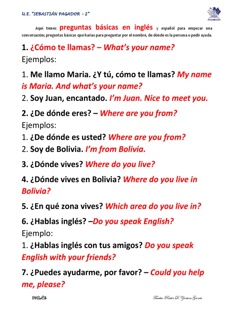 23 Preguntas Basicas en Ingles | PDF