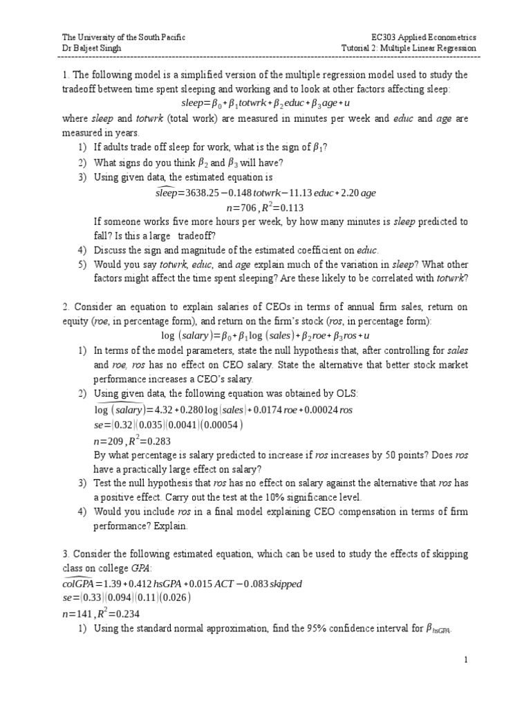 Tutorial 3 - Multiple Linear | PDF | Linear Regression | Regression Analysis