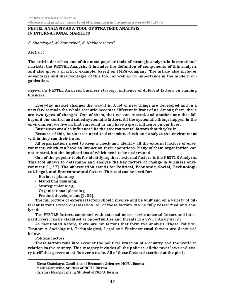 PESTEL ANALYSIS AS A TOOL OF STRATEGIC ANALYSIS IN INTERNATIONAL MARKETS (1) (Dragged) 8 | PDF ...