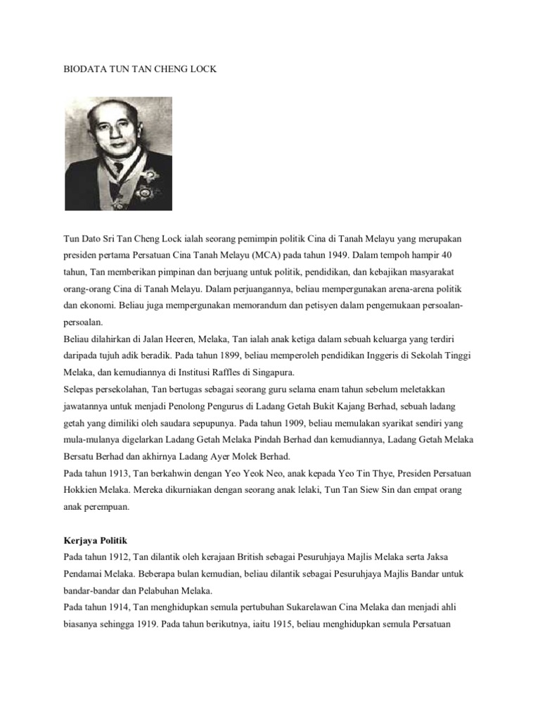 Biodata Tun Tan Cheng Lock | PDF