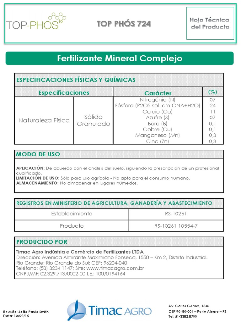 Hoja Técnica - Top Phós 724 | PDF