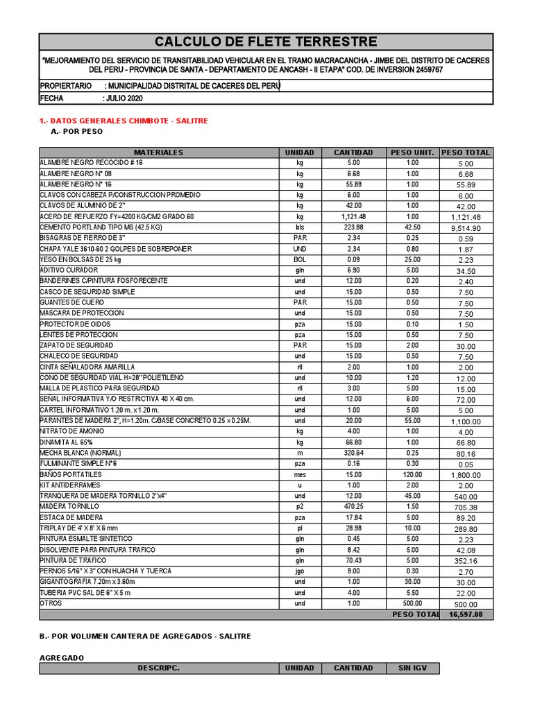 Flete Terrestre Ok | PDF | Materiales de construcción | Materiales