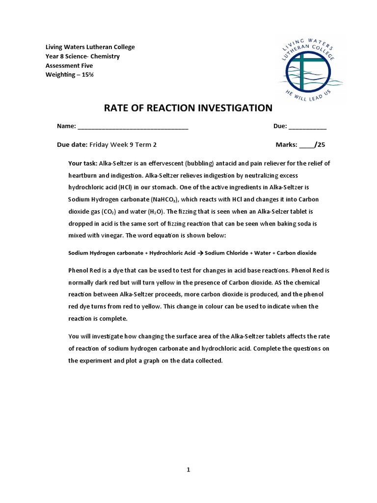 Alka-Seltzer Reaction Rate Lab Guide | PDF | Sodium Bicarbonate ...