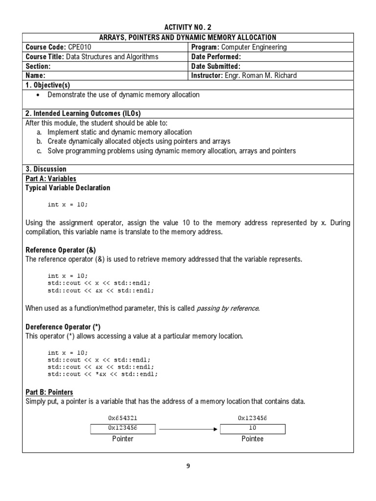 Act 2 Arrays Pointers and Dynamic Memory Allocation | PDF | Pointer (Computer Programming ...