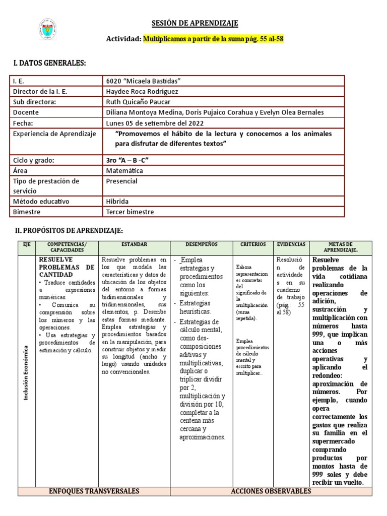 Sesion Mat. 05-09-22 | PDF | Multiplicación | Aprendizaje