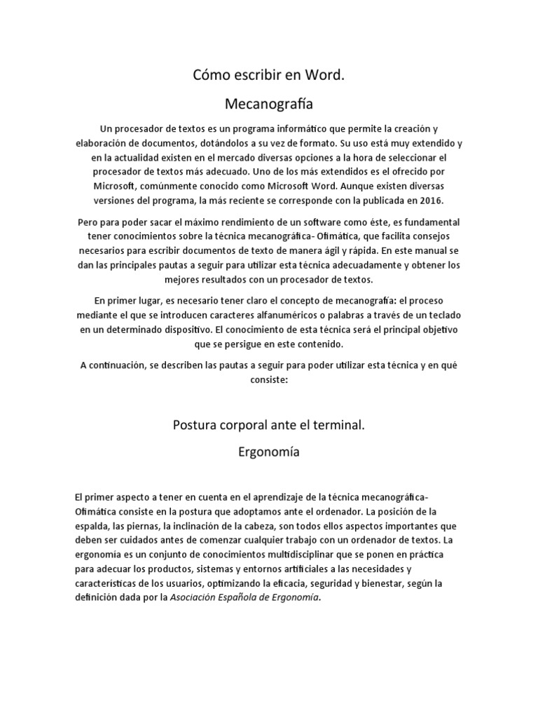 Cómo Escribir en Word | PDF | Teclado | Factores humanos y ergonomía