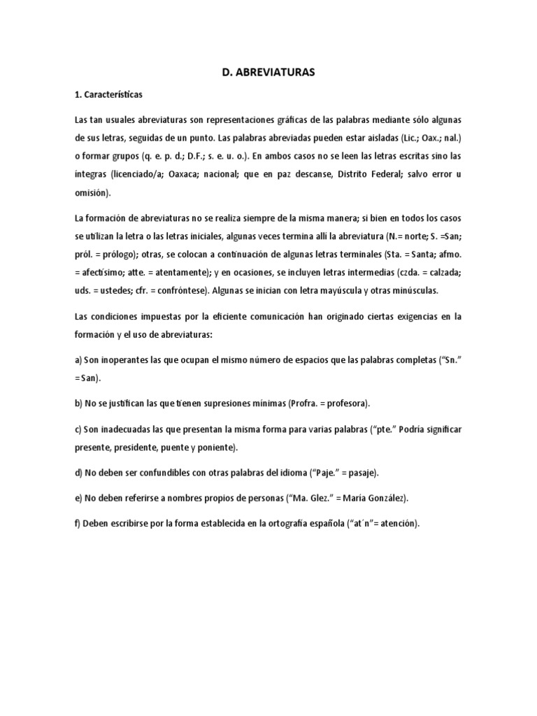 Abreviaturas y Siglas | PDF | Caso de carta | Lingüística