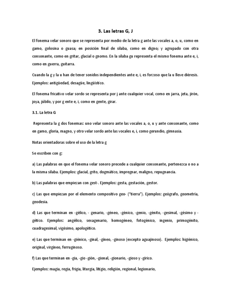 Uso de las letras G, J y H en español | PDF | Verbo | Fonética