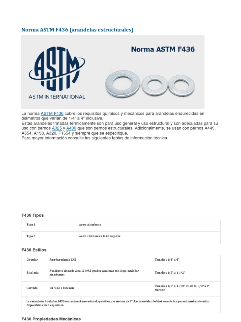 Arandelas ASTM F436: Guía Técnica | PDF | Acero | Sustancias químicas