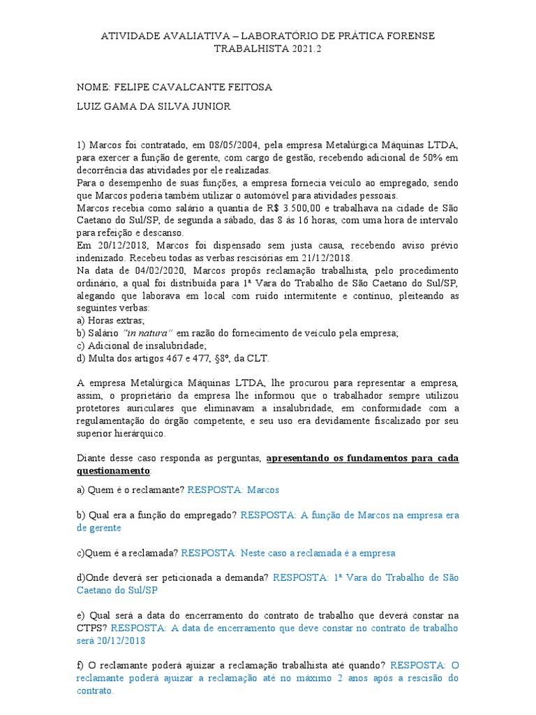 Atividade Avaliativa 1avb - Prática de Laboratório Trabalhista | PDF ...