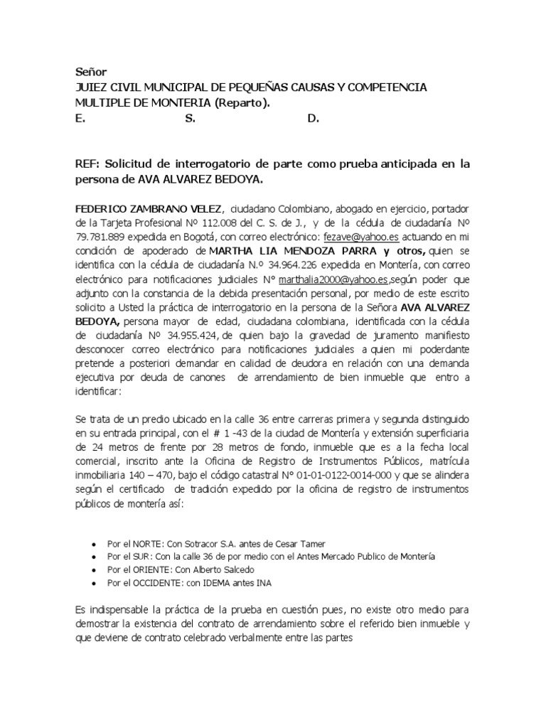 Solicitud Interrogatorio de Parte, Martha Lia | PDF