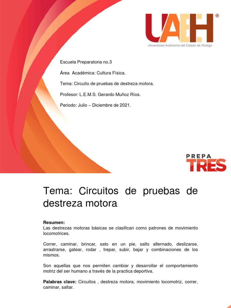 Circuito de Pruebas de Destreza Motora | PDF | Fuerza | Corriendo