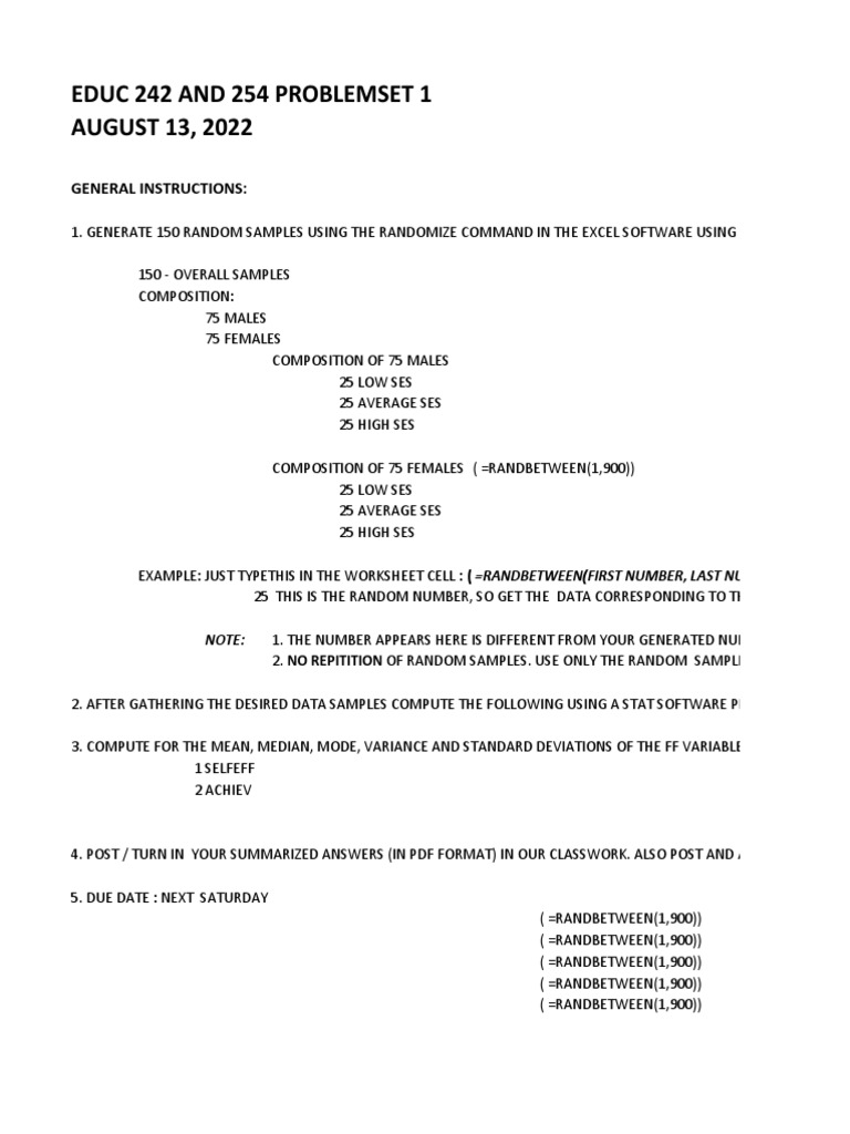 Educ 242 and 254 PS1 Sem1 Sy2223 | PDF | Analysis | Statistics