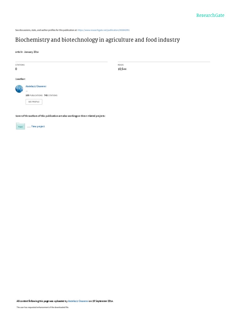 Biochemistry in Agriculture and Food Industry | PDF | Biotechnology ...