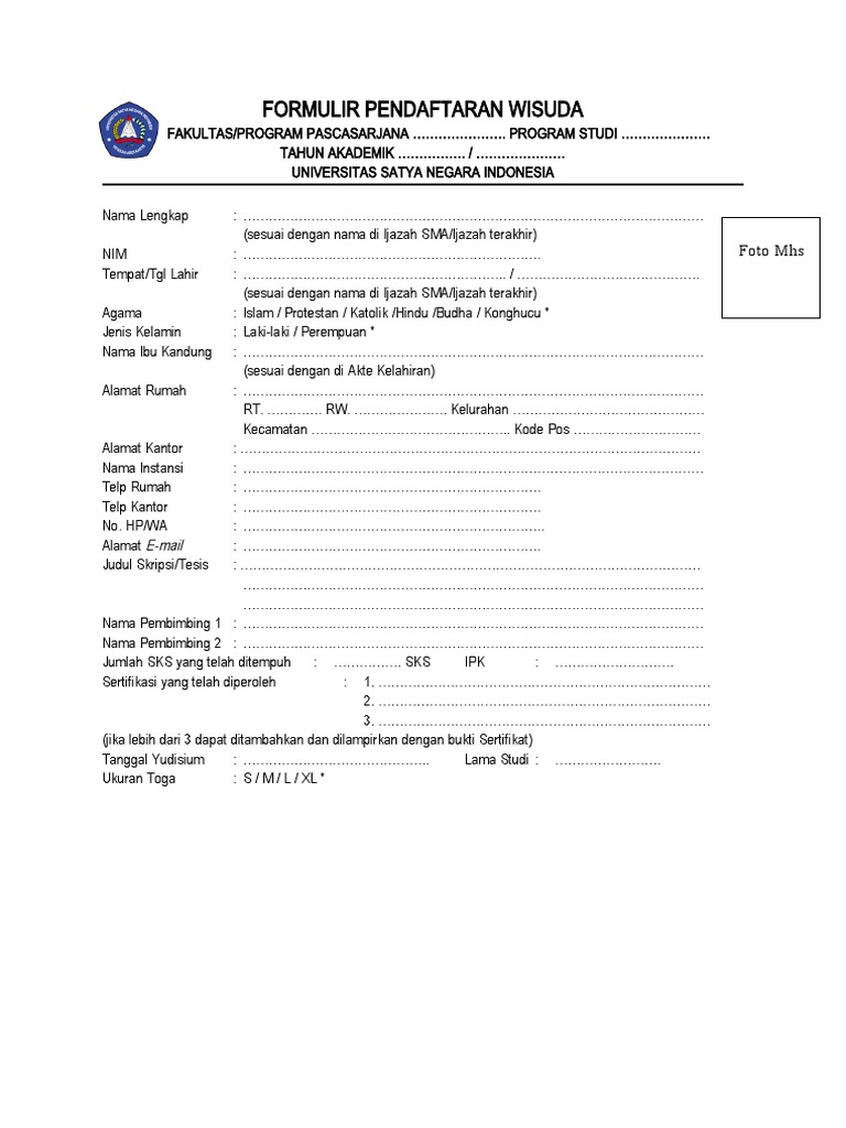 Form Wisuda Terbaru Usni | PDF