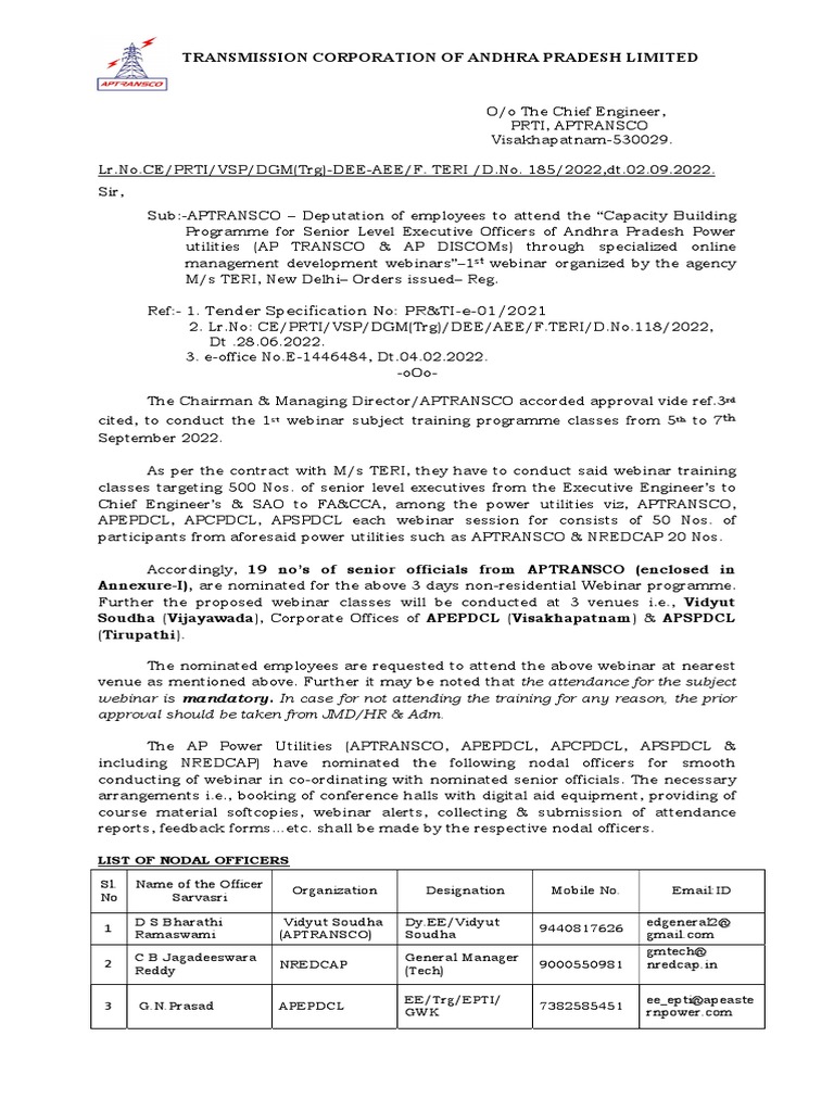 Deputation Order For 1st Webinar | PDF