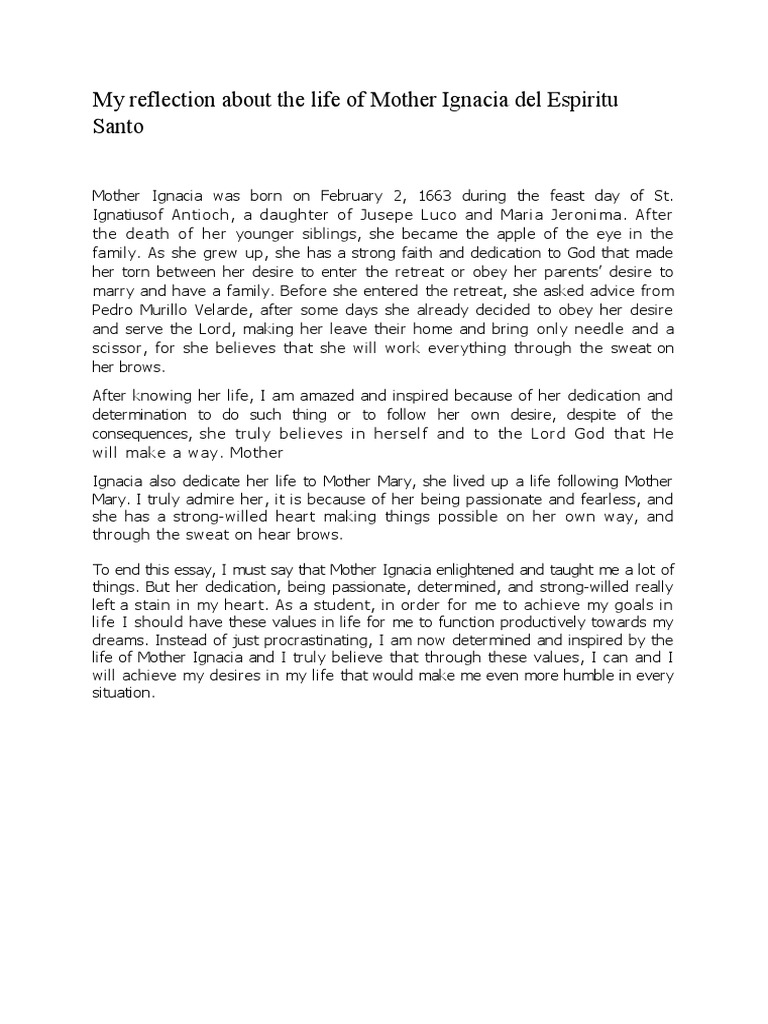 My Reflection About The Life of Mother Ignacia Del Espiritu Santo ...