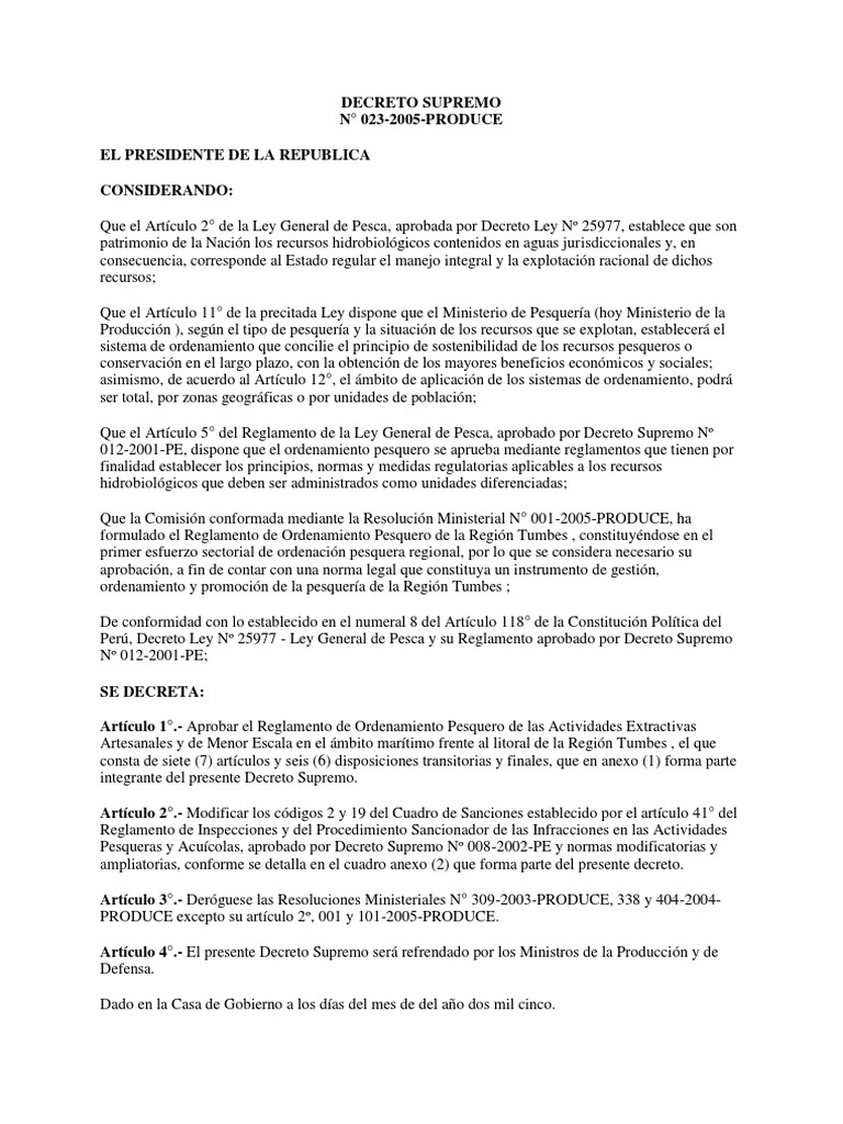 10 ROP de La Región TUMBES - D.S. #023-2005-PRODUCE | PDF | Pesquería ...