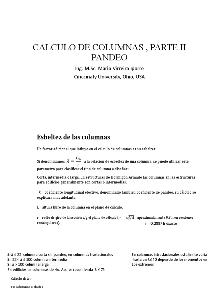 Calculo de Columnas, Parte Ii22 | PDF | Pandeo | Análisis