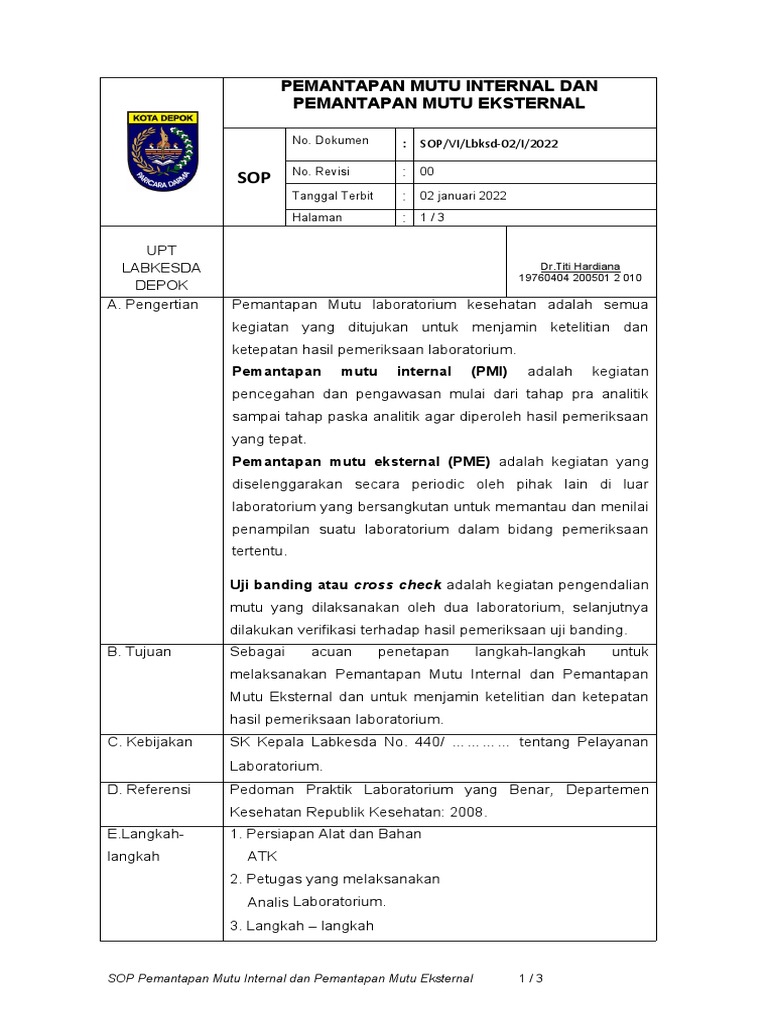 Sop Pemantapan Mutu Internal Dan Pemantapan Mutu Eksternal | PDF