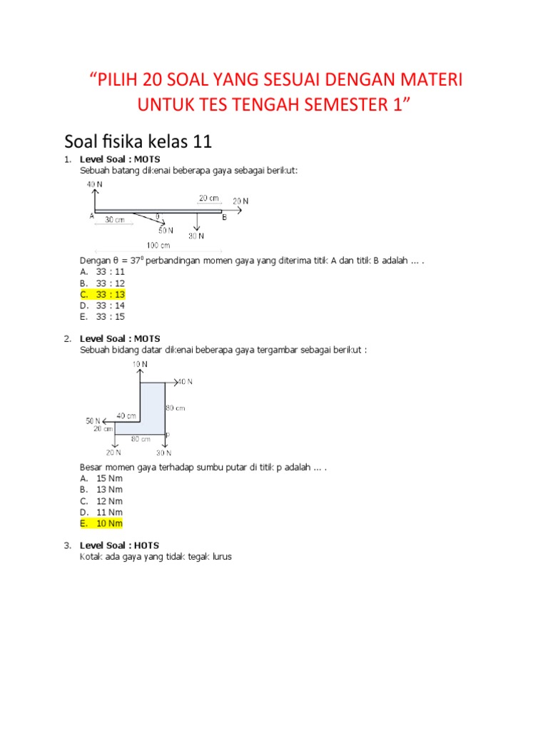 Soal Fisika Kelas 11 | PDF