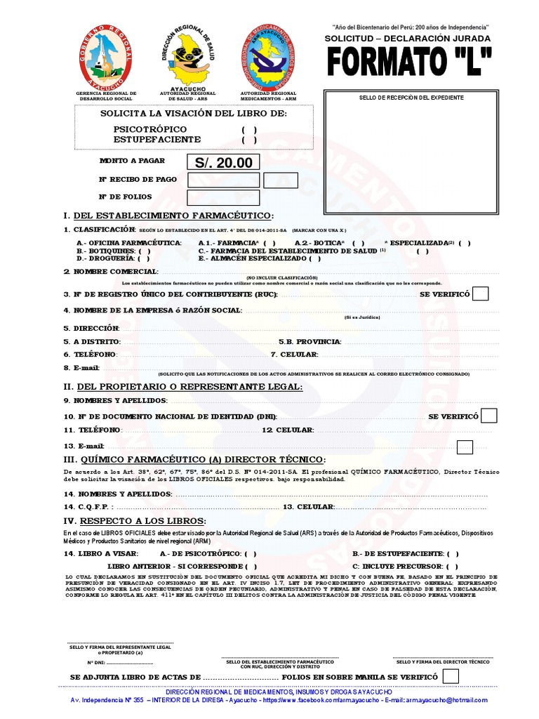 FORMATO L (LIBRO DE PSICOTRÓPICO y ESTUPEFACIENTES) (2) | PDF | Farmacia