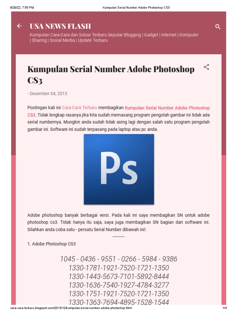 Kumpulan Serial Number Adobe Photoshop CS3 | PDF