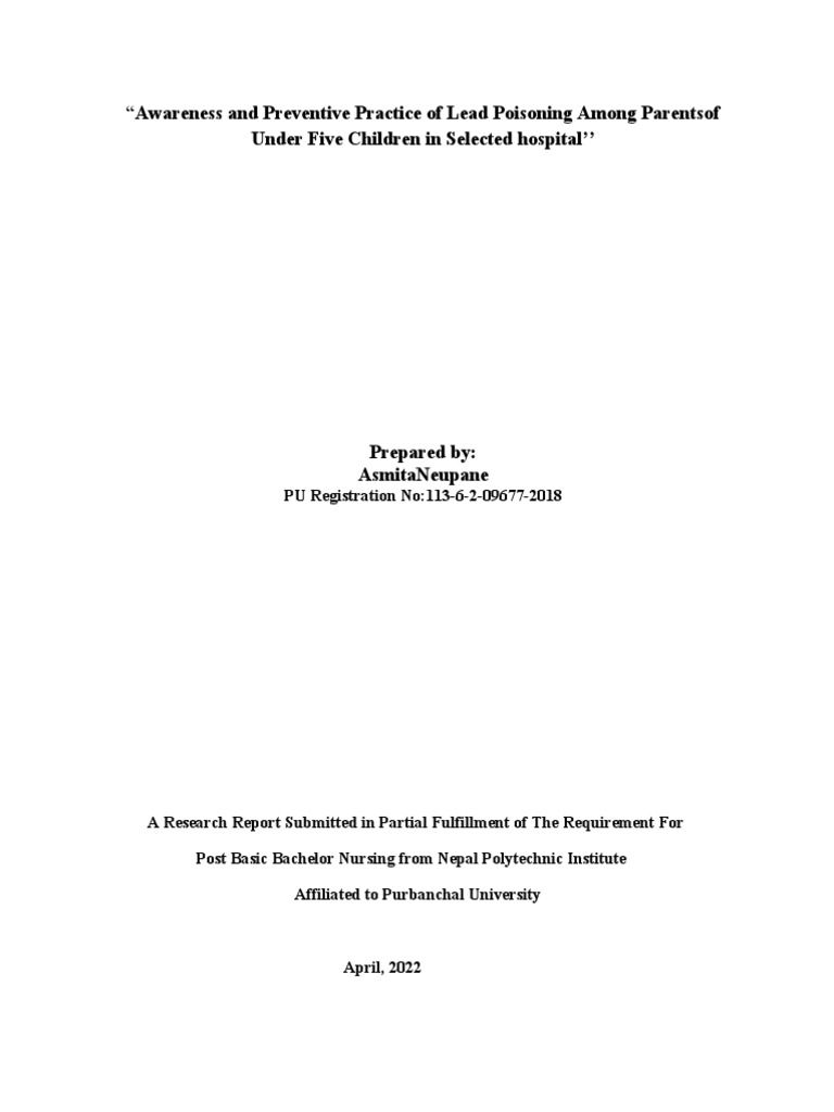 Research On Knowledge Of Mothers On Lead Poisoning Download Free Pdf