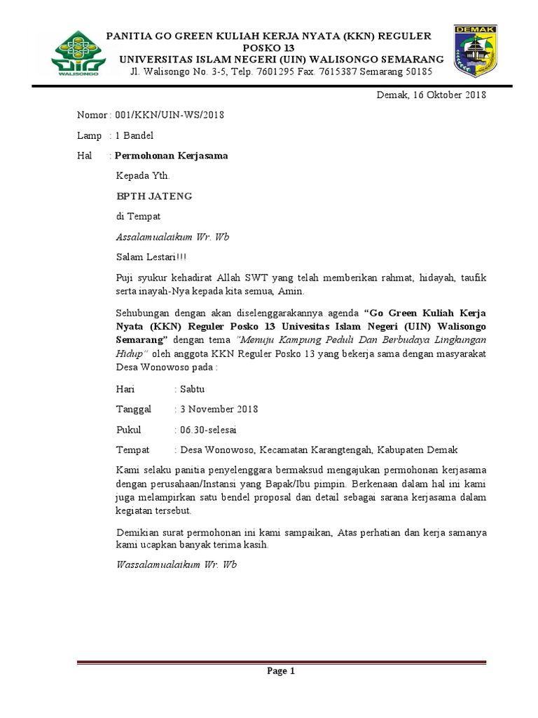 Surat Kerjasama Proposal | PDF