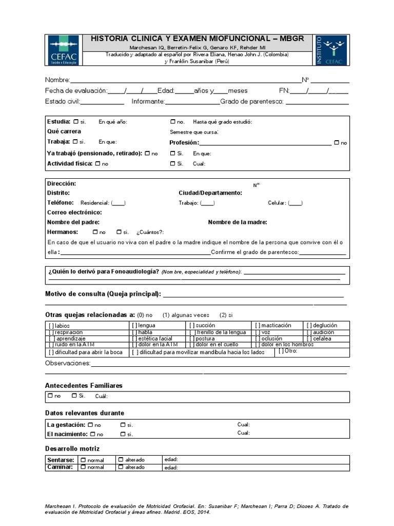 Protocolo de Evaluacion Miofuncional Orofacial - MBGR Corregido | PDF