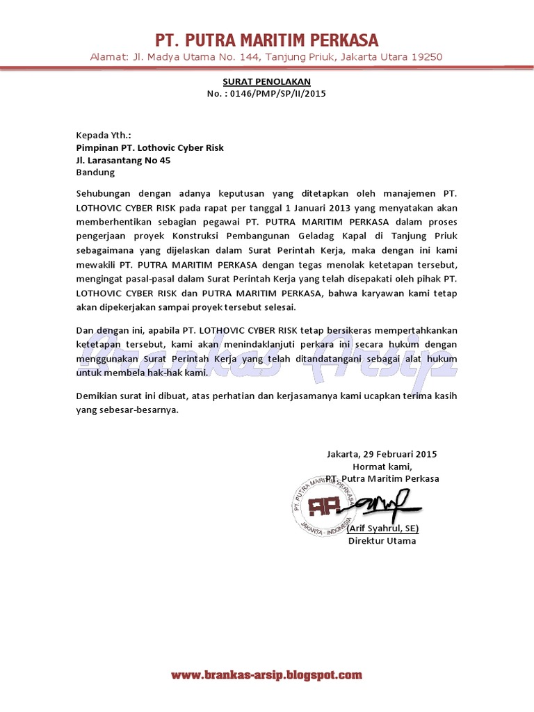 Contoh Surat Penolakan Penolakan | PDF