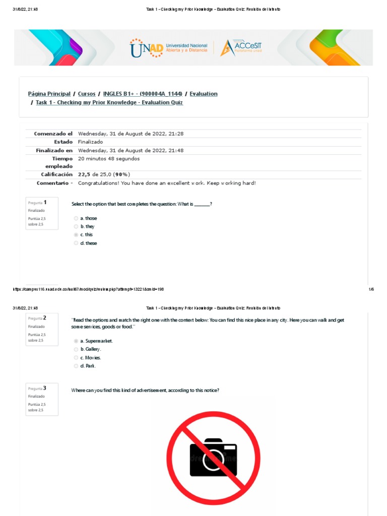 Task 1 - Checking My Prior Knowledge - Evaluation Quiz - Revisión Del Intento2 | PDF | Island ...