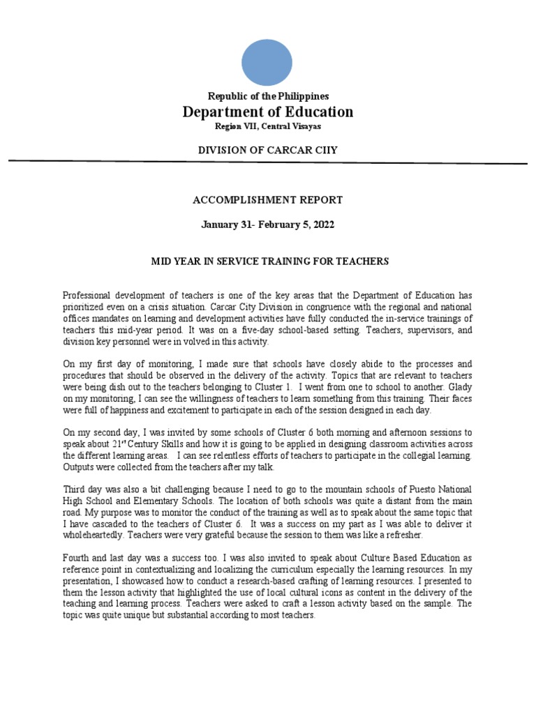 Accomplishment Report Inset 2022 | PDF | Learning | Behavior Modification