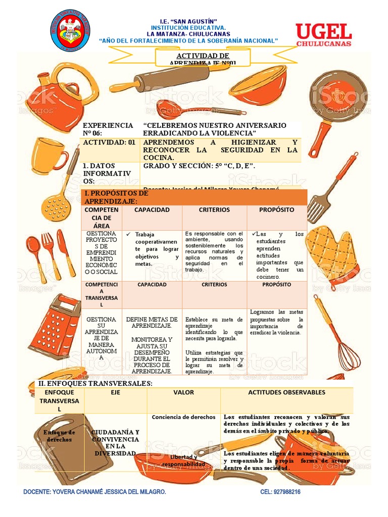 ACTIVIDAD N°1 APRENDEMOS A HIGIENIZAR Y RECONOCER LA SEGURIDAD EN LA ...