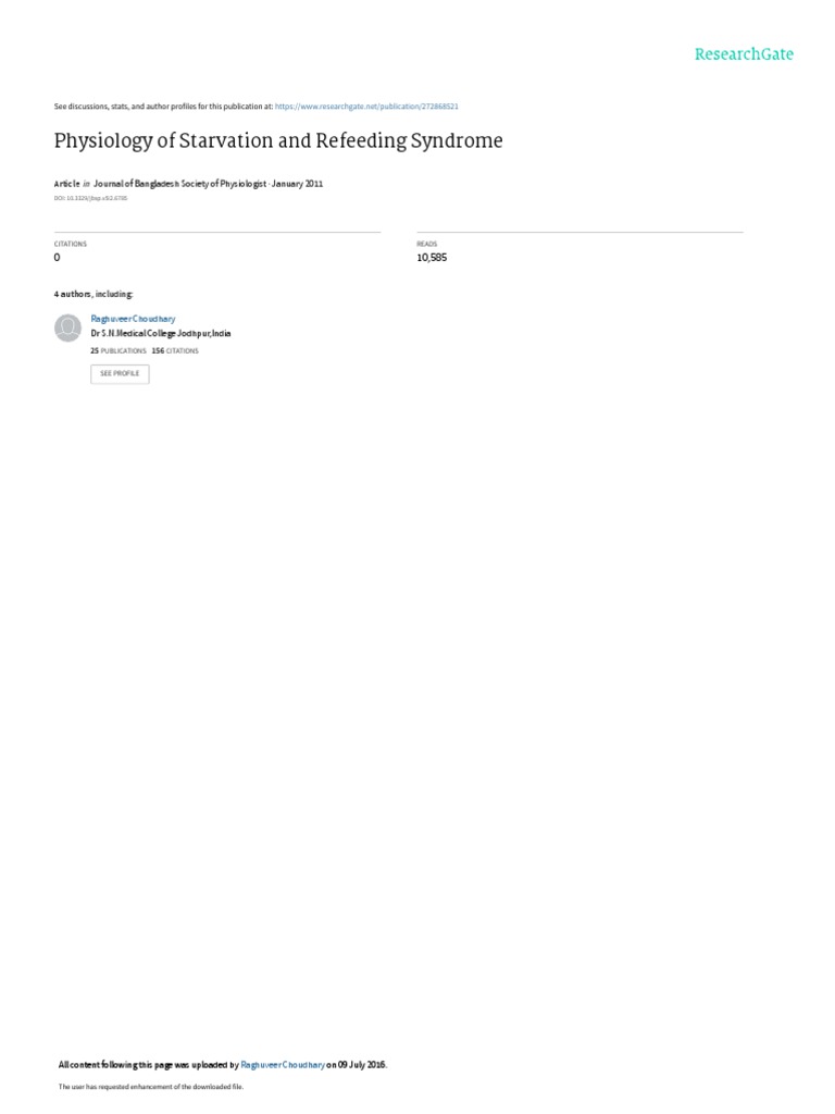 Physiology of Refeeding Syndrome | PDF | Starvation | Glycogen