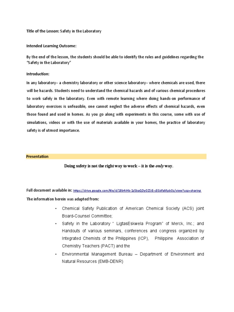 Safety In The Laboratory Pdf Chemical Substances Chemistry