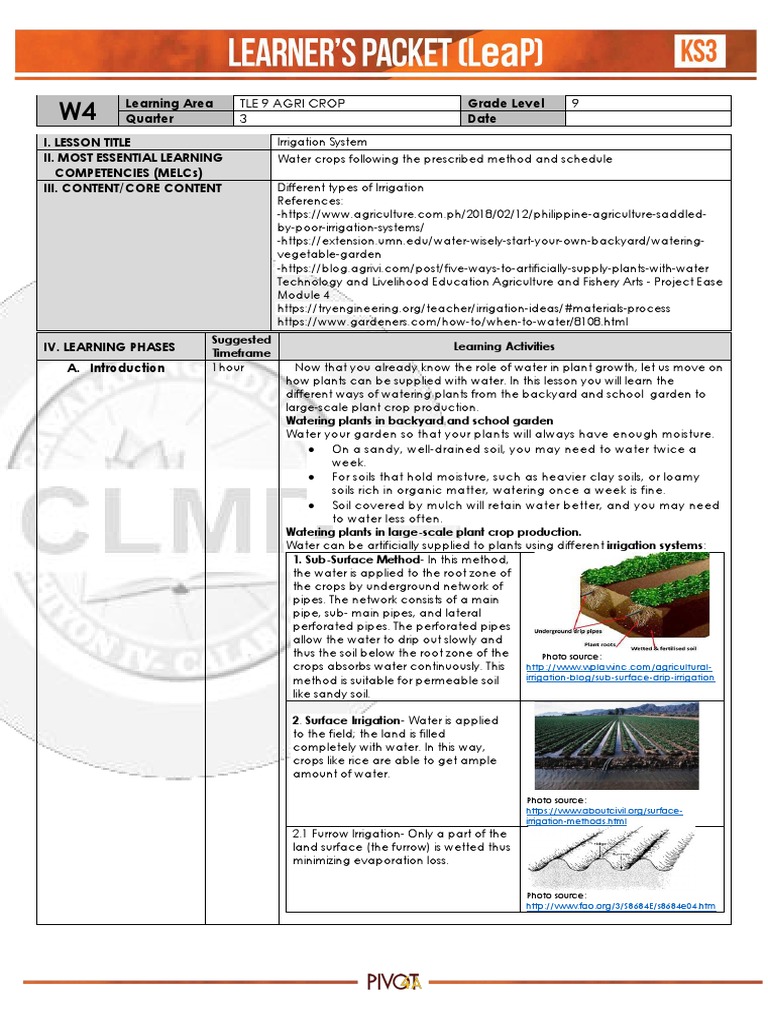 Grade 9 - Acp Leap Week 4 | PDF | Irrigation | Earth Sciences