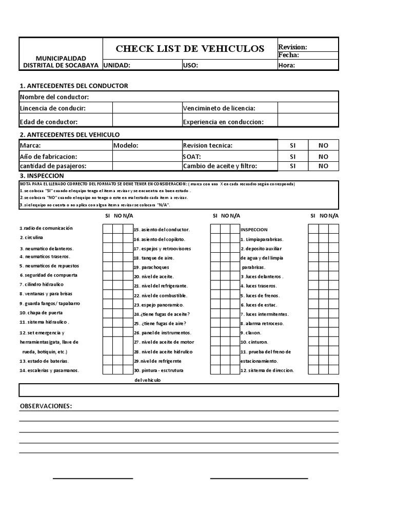 Check List OK | PDF | Neumático | Tecnología de vehículos