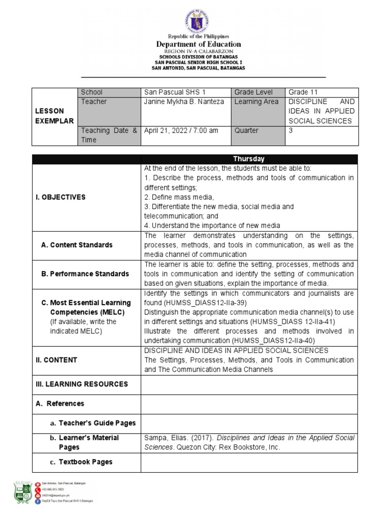 Lesson Exemplar Demo 2 Sy 21 22 | PDF | Communication | Learning