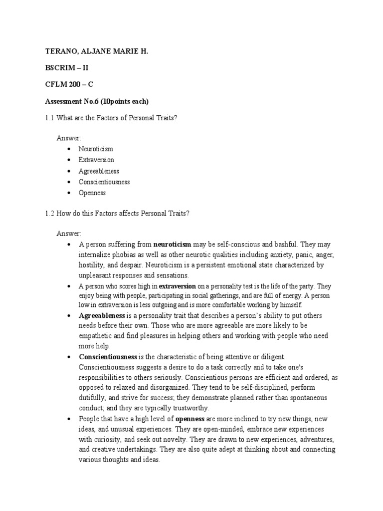 Terano CFLM Assessment No. 6. | PDF