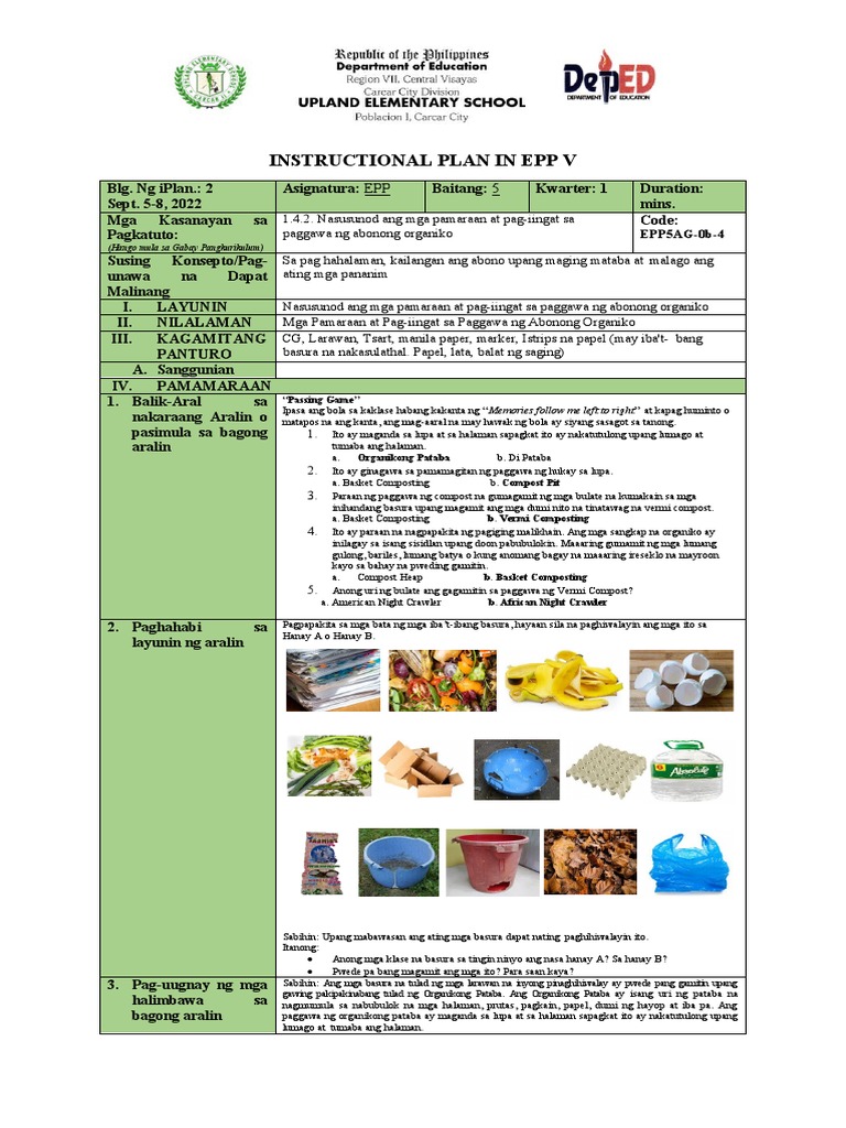 Instructional Plan in Epp 5 - Week 2 | PDF
